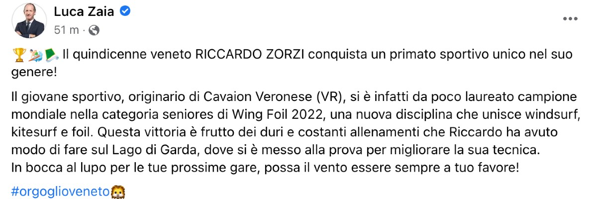 Il 15enne Ricky Zorzi vince la tappa mondiale wing foil di Tarifa ...